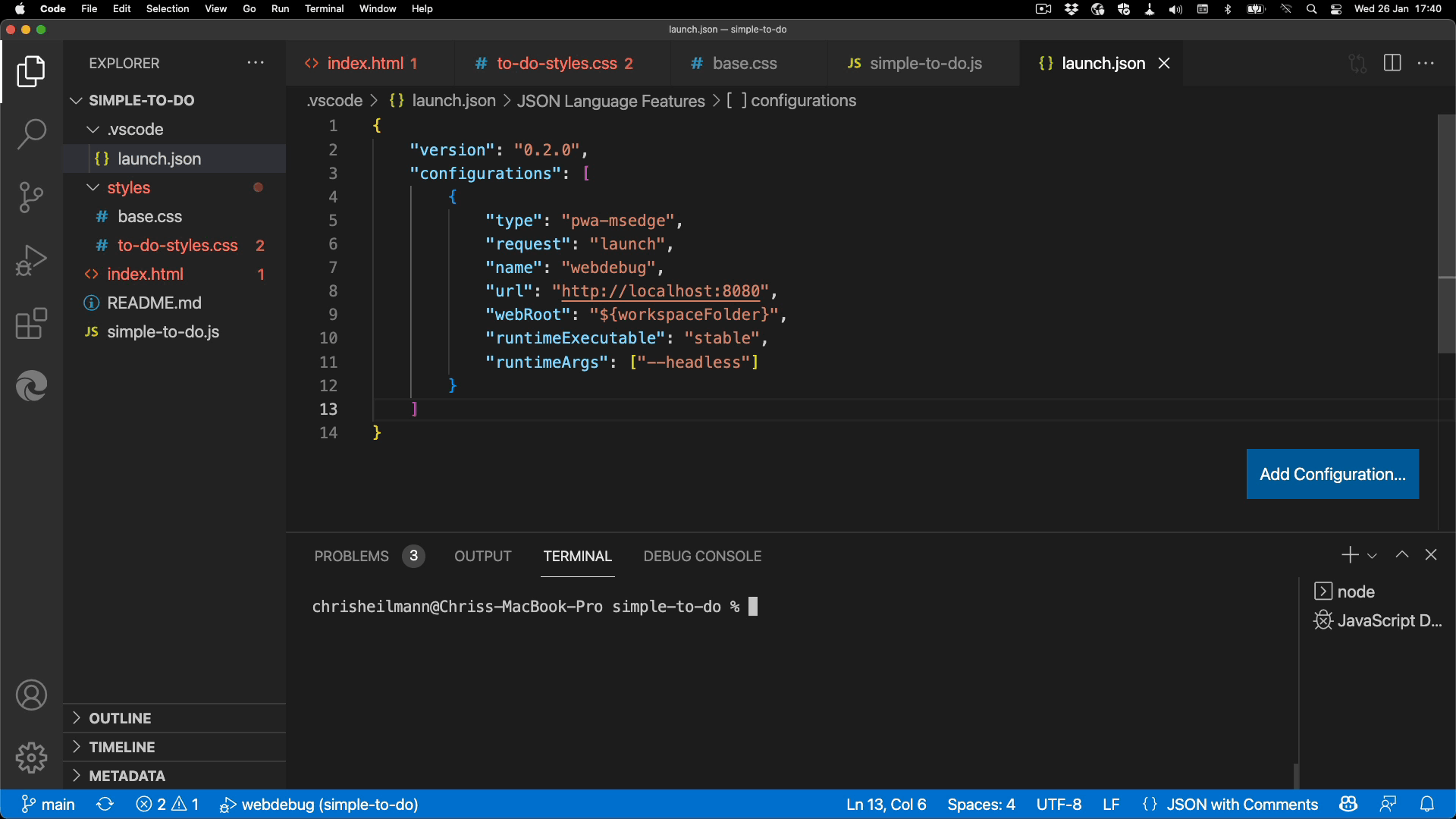 A Launch json Setting For End to end Web Development Christian Heilmann